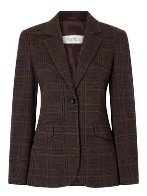 Max Mara Abate Prince Of Wales Wool And Cotton-blend Blazer - Brown
