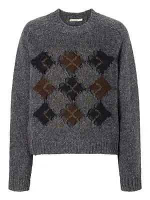 KALLMEYER Nina Cut-out Checked Wool-blend Sweater - Gray