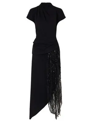 Staud Effie Bead-embellished Crepe Midi Dress - Black