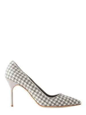 MANOLO BLAHNIK Bb 90 Suede-trimmed Houndstooth Wool Pumps