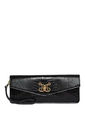 DE MARQUET Envelope Cut Faux Croc Onyx - Black