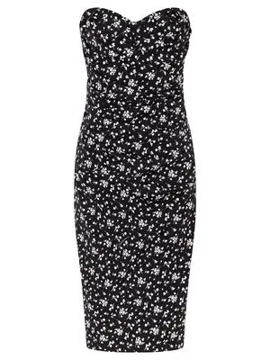 Dolce & Gabbana Strapless Draped Floral-print Silk-blend Charmeuse Midi Dress - Black