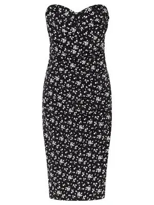 Dolce & Gabbana Strapless Draped Floral-print Silk-blend Charmeuse Midi Dress - Black