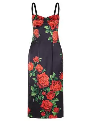 Dolce & Gabbana Floral-print Silk-blend Satin Bustier Midi Dress - Multi