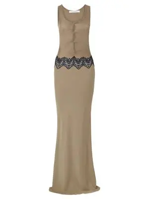 Christopher Esber Verner Cut-out Ribbed Lace-trimmed Jersey Midi Dress - Beige