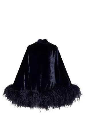 TALLER MARMO Vegas Feather-trimmed Velvet Mini Dress - Navy