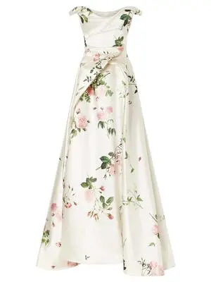 VIVIENNE WESTWOOD Tabitha Bustier Draped Floral-print Satin Gown - White