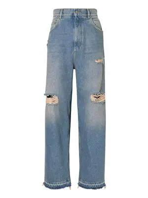 Dolce & Gabbana Distressed High-rise Wide-leg Jeans - Blue