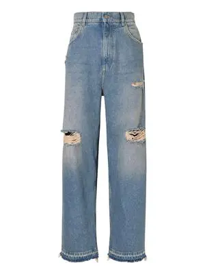 Dolce & Gabbana Distressed High-rise Wide-leg Jeans - Light Denim