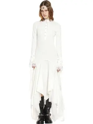 ANN DEMEULEMEESTER Tessie Serafino Dress With Chiffon Ruffles - White