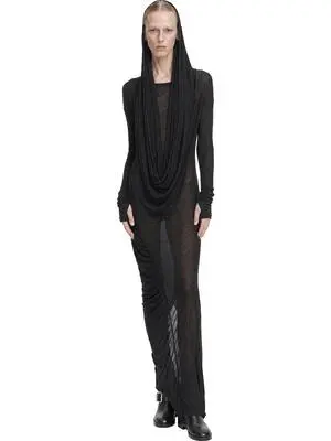 MARC LE BIHAN Sheer Viscose Wool Scarf Dress - Black