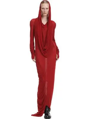 MARC LE BIHAN Sheer Viscose Wool Scarf Dress - Red