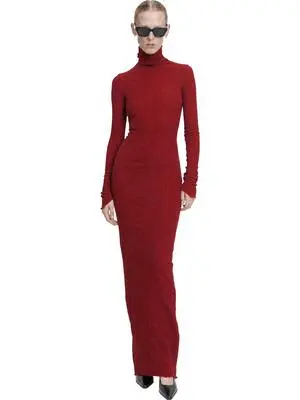 MARC LE BIHAN Turtleneck Nylon Silk Long Dress - Red