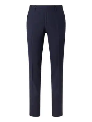 Mr P. Straight-leg Wool, Silk And Linen-blend Trousers - Blue
