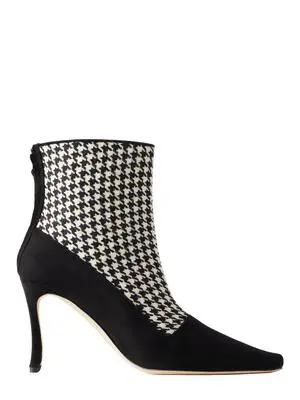 Manolo Blahnik Gosta 90 Houndstooth Wool And Suede Ankle Boots - Black