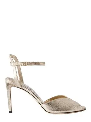 JIMMY CHOO Sacora 85 Metallic Crinkled-satin Sandals - Gold