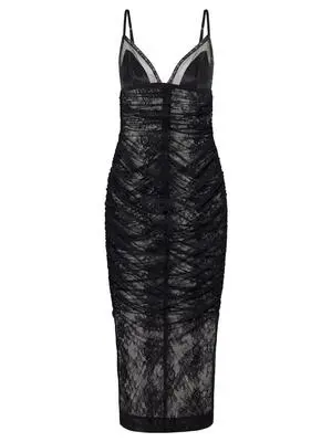 Dolce & Gabbana Gathered Satin-trimmed Chantilly Lace Midi Dress - Black