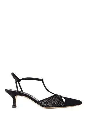 Manolo Blahnik Turgimolda 50 Flocked Mesh And Satin Pumps - Black
