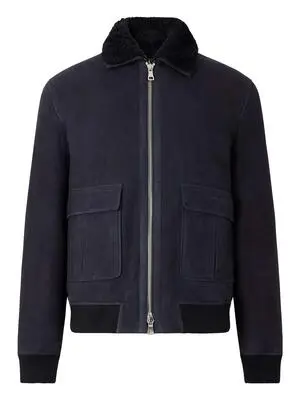 Mr P. Shearling-trimmed Suede Bomber Jacket - Navy