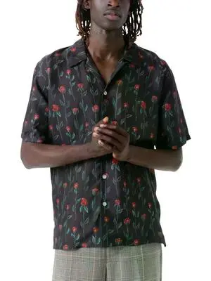 ENDLESS JOY Rose-print Short-sleeve Shirt - Black