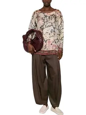 PIERRE-LOUIS MASCIA Floral-print Silk Top - Neutrals