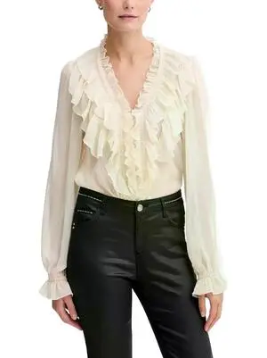 MORGAN Ruffled Long-sleeve Blouse - Neutrals