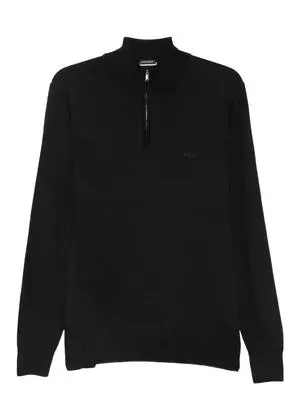 BOSS Quarter-zip Logo-embroidered Sweater - Black