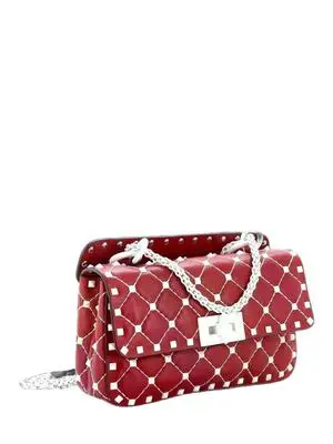 Valentino Garavani Free Rockstud Spike Flap Bag Quilted Leather Small Shoulder Bag - Red