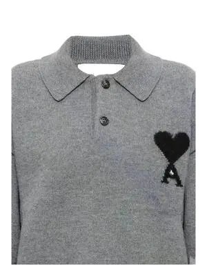 AMI Paris De Coeur Wool Polo Shirt - Grey