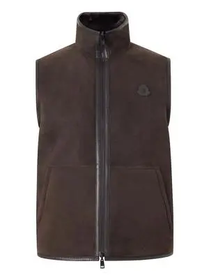 Moncler Rysfen Logo-appliquéd Leather-trimmed Shearling And Quilted Shell Down Gilet - Brown