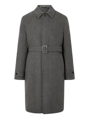 Zegna Oasi Belted Herringbone Cashmere Trench Coat - Gray