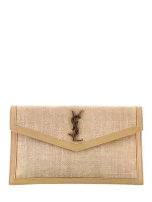 SAINT LAURENT Uptown Pouch Raffia Clutch Bag
