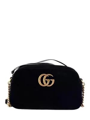 Gucci Gg Marmont Shoulder Bag Matelasse Velvet Small Crossbody Bag - Black