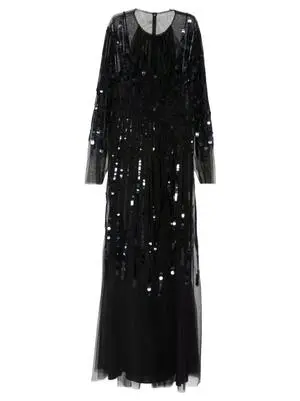 Alberta Ferretti Sequin-embellished Tulle Maxi Dress - Black