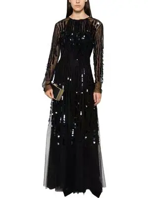Alberta Ferretti Sequin-embellished Tulle Maxi Dress - Black