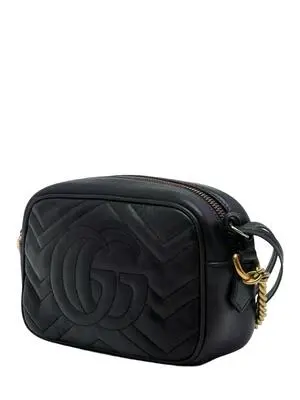 Gucci 2016-2026 Mini Gg Marmont Matelasse Calfskin Crossbody Bag Black