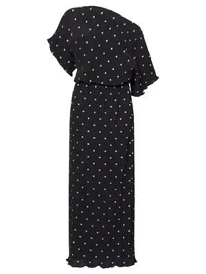 NEVER FULLY DRESSED Tilly Polkadot Plissé Midi Dress - Black