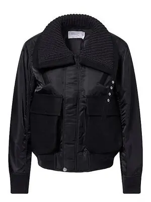 Sacai Patch-pocket Nylon And Wool Bomber Jacket - Black