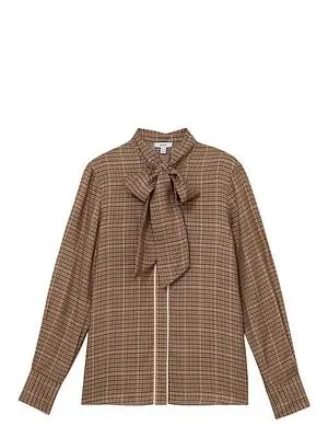 REISS Minnie Check Tie-neck Woven Blouse - Neutral