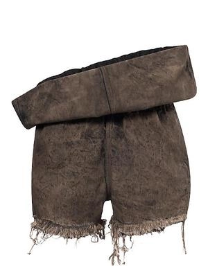 RICK OWENS Crater Frayed Denim Shorts 10