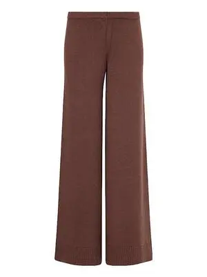 Lounge Wide-leg Ribbed-hem Wool-blend Trousers M Chocolate
