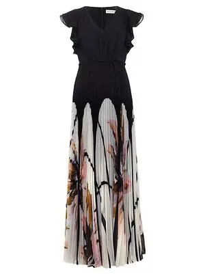 PHASE EIGHT Uma Pleated-skirt Woven Maxi Dress - Black Multi