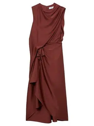 REISS Mabel Sleeveless Frill-detail Satin Midi Dress - Rust Orange