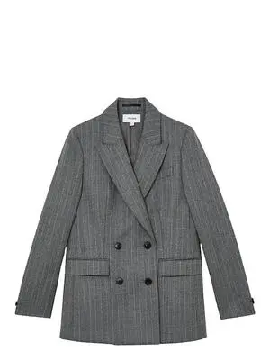 REISS Astrid Pinstripe Double-breasted Wool Blazer - Grey