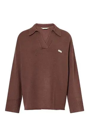 Lounge Half-placket Oversized Wool-blend Jumper Xs Chocolate