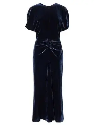 Victoria Beckham Bela Gathered-front Detail Velvet Midi Dress - Navy