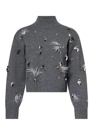 SIMKHAI Gabriette Embellished Wool-blend Jumper L