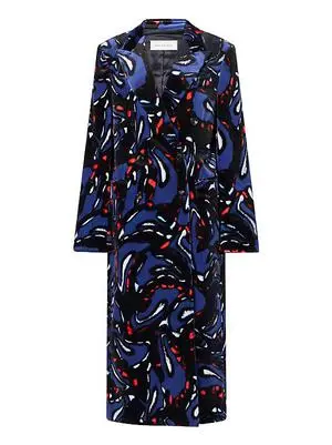 Dries Van Noten Graphic-print Longline Cotton-velvet Coat - Navy