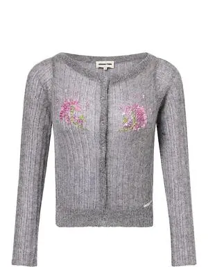 SHUSHU/TONG Floral Bead-embellished Wool-blend Cardigan - Grey