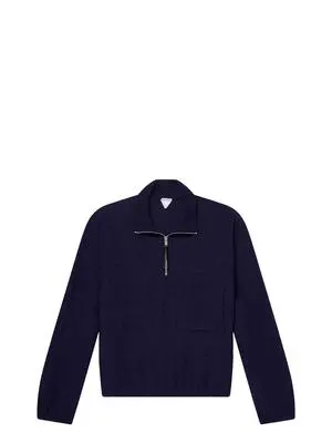 Bottega Veneta Wool-blend Bouclé Half-zip Sweatshirt - Navy